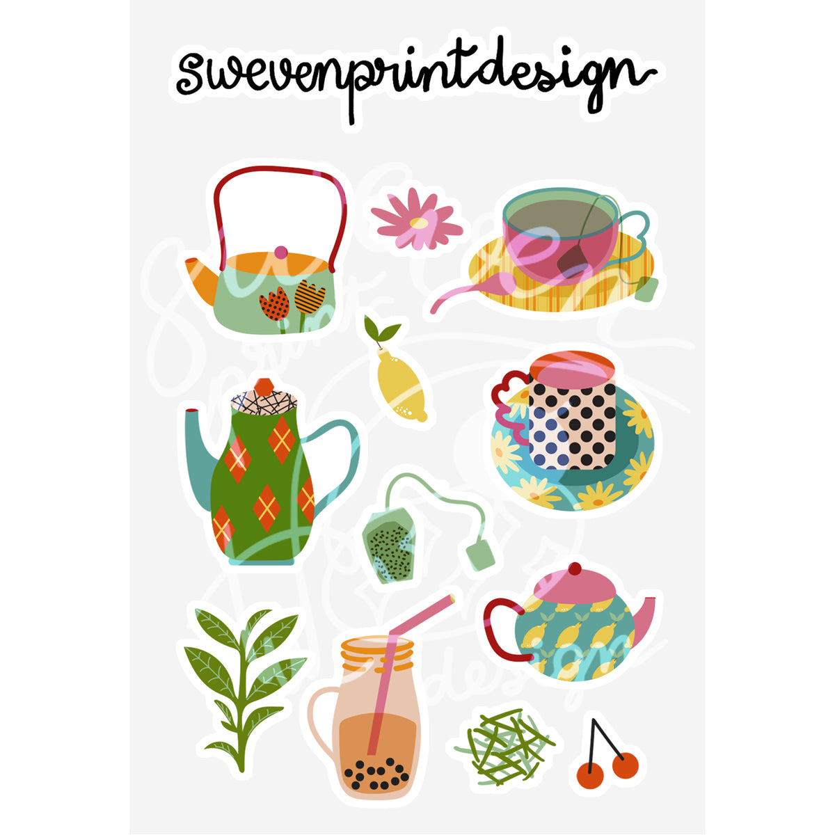 Vintage Tea Theme Sticker – Sweven Print Design